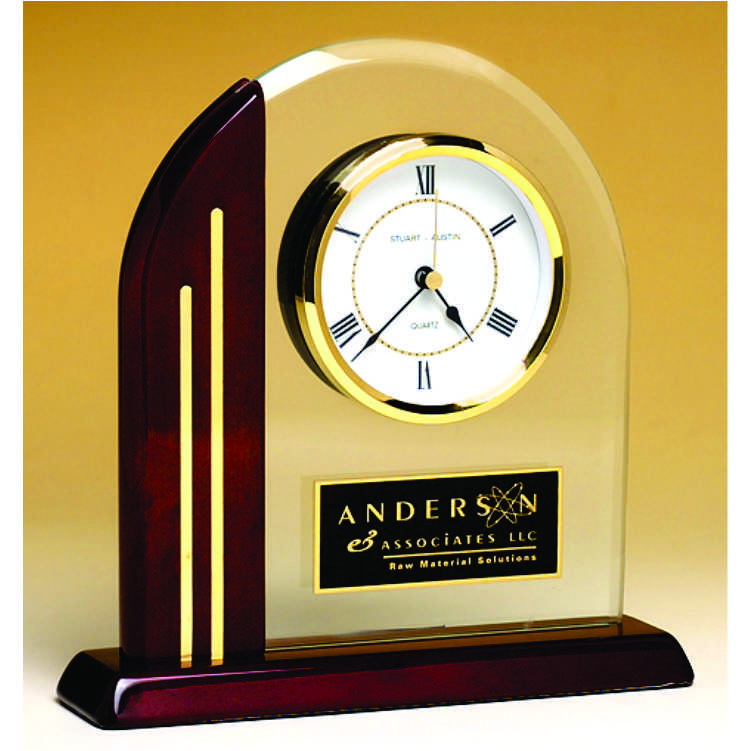 7-1/2" x 7-7/8" Rosewood Acrylic & Brass Clock w/ Gold Accent ...