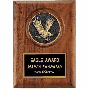 5" x7" Walnut Plaque w/ Eagle Medallion - Benchmark | Awards Apparel Design